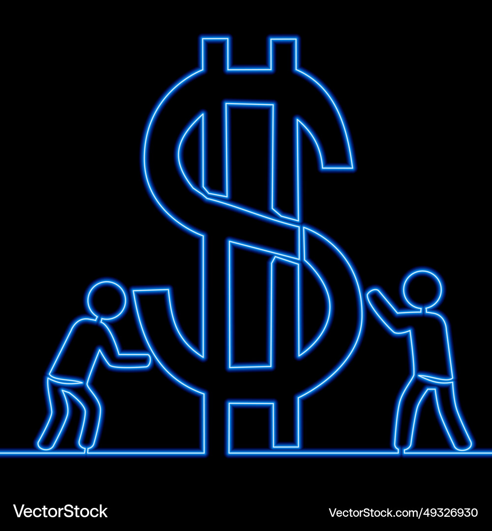 Continuous line people holding dollar sign neon Vector Image