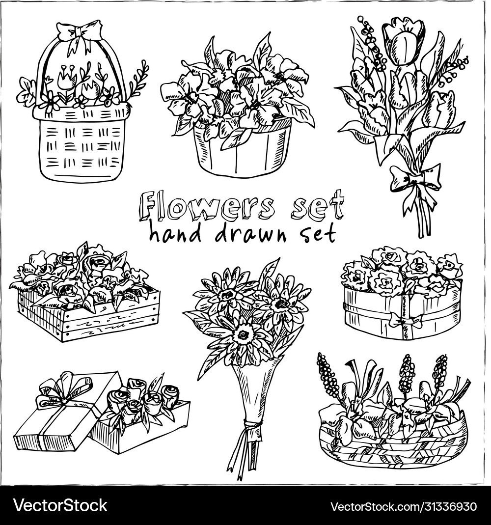 Flowers hand drawn doodle set Royalty Free Vector Image