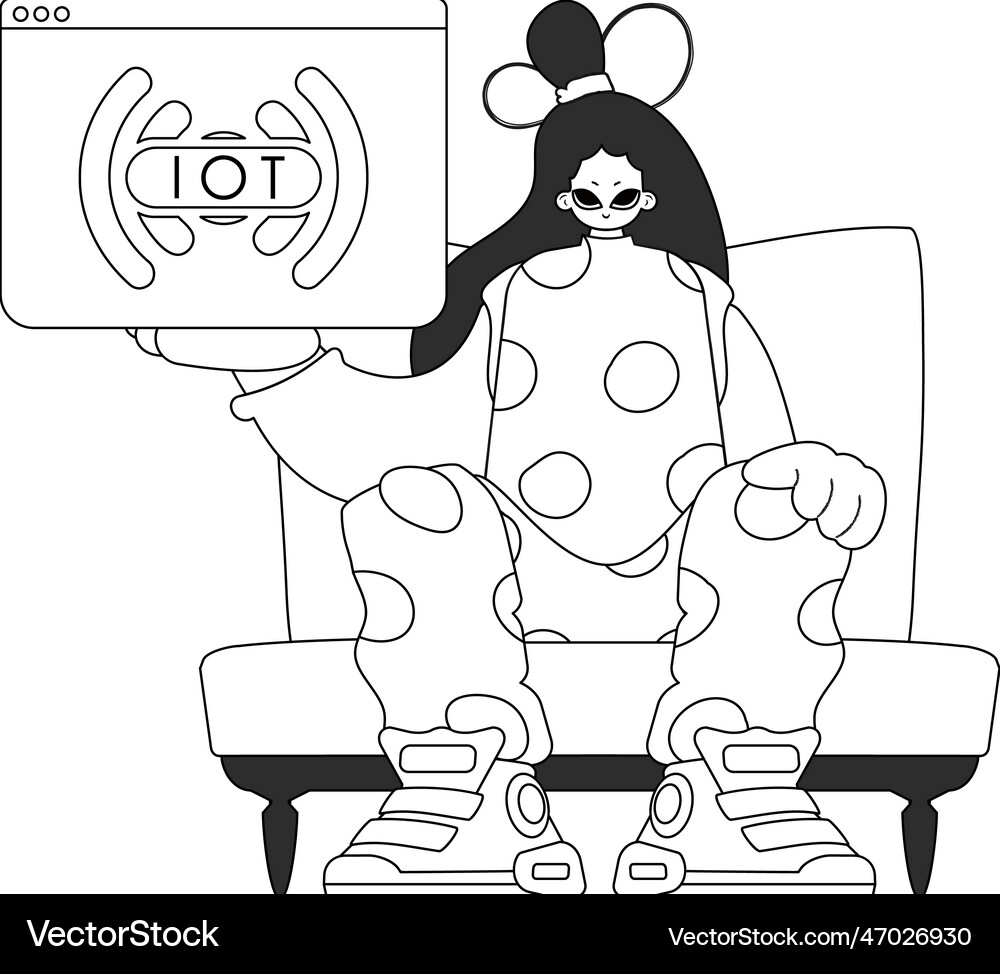 Girl holding logo for tech connecting devices Vector Image