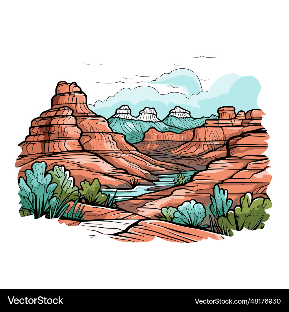 Grand canyon canyon hand-drawn comic Royalty Free Vector