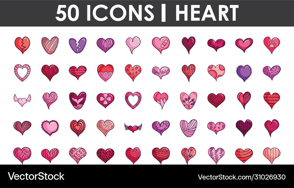 Hearts icon set line color style Royalty Free Vector Image