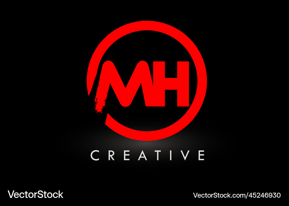 Red mh brush letter logo design creative brushed Vector Image