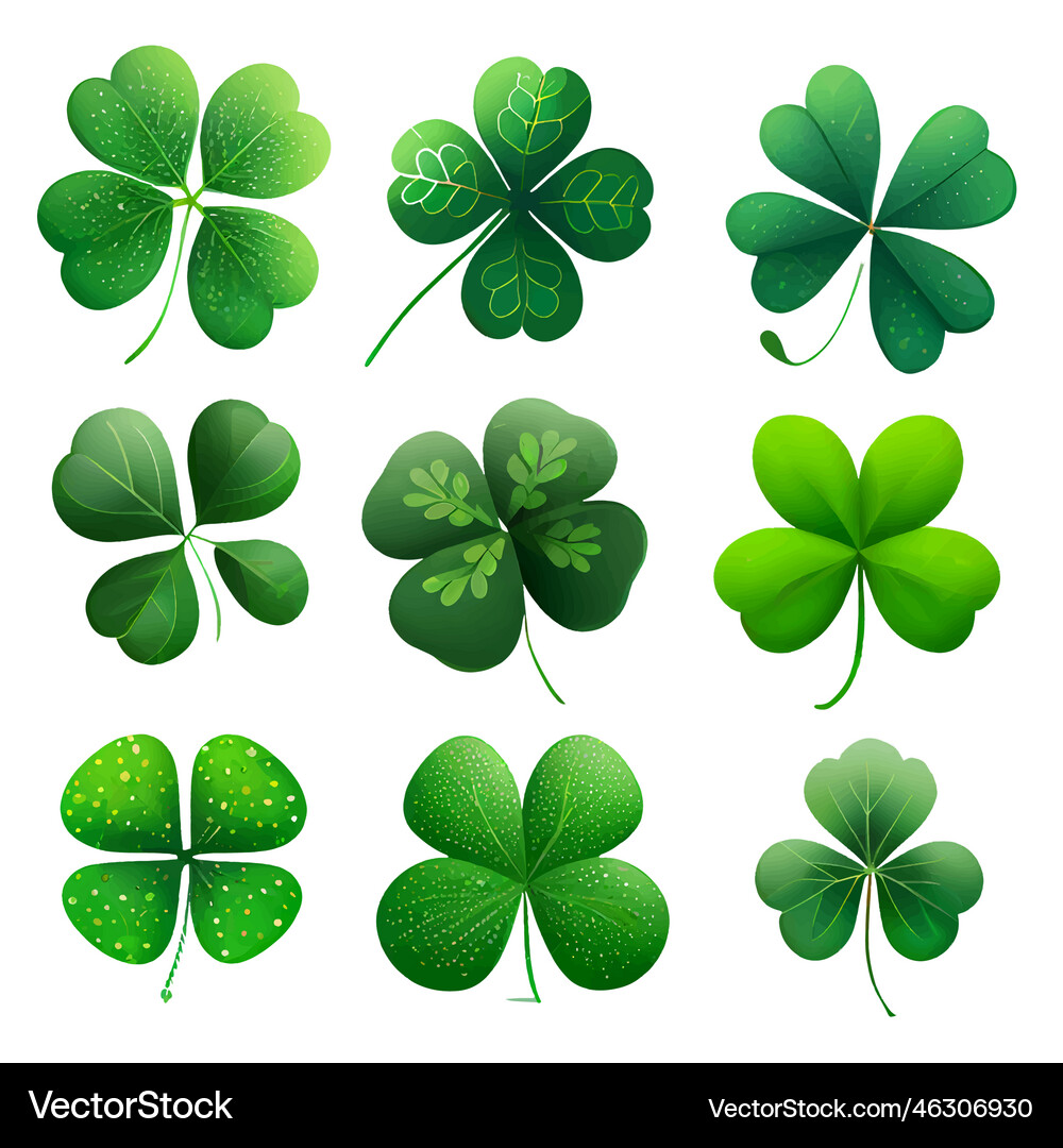 Set of green clover leaf Royalty Free Vector Image