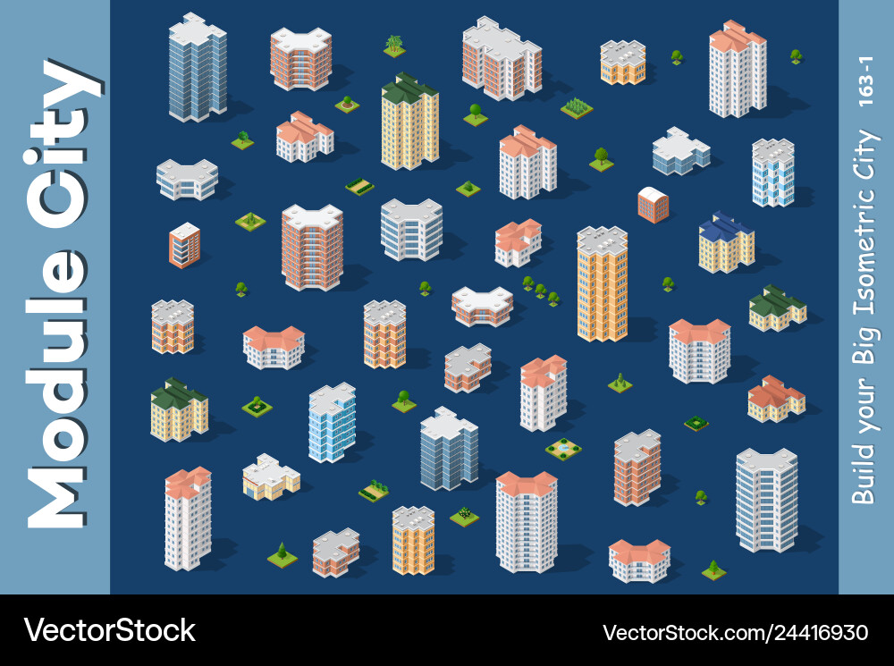 Set of modern isometric buildings Royalty Free Vector Image