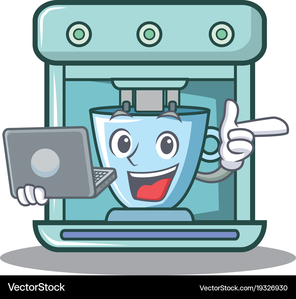With laptop coffee maker character cartoon Vector Image