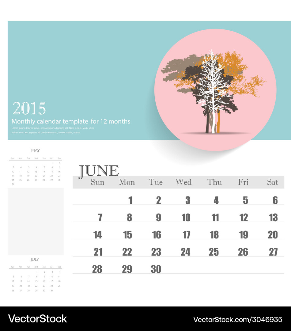 2015 calendar monthly template for june Royalty Free Vector