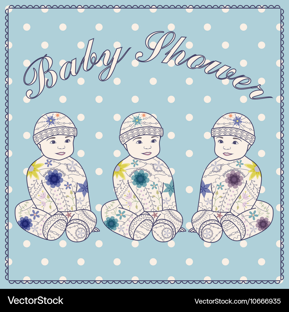 Baby shower triplets three boys Royalty Free Vector Image