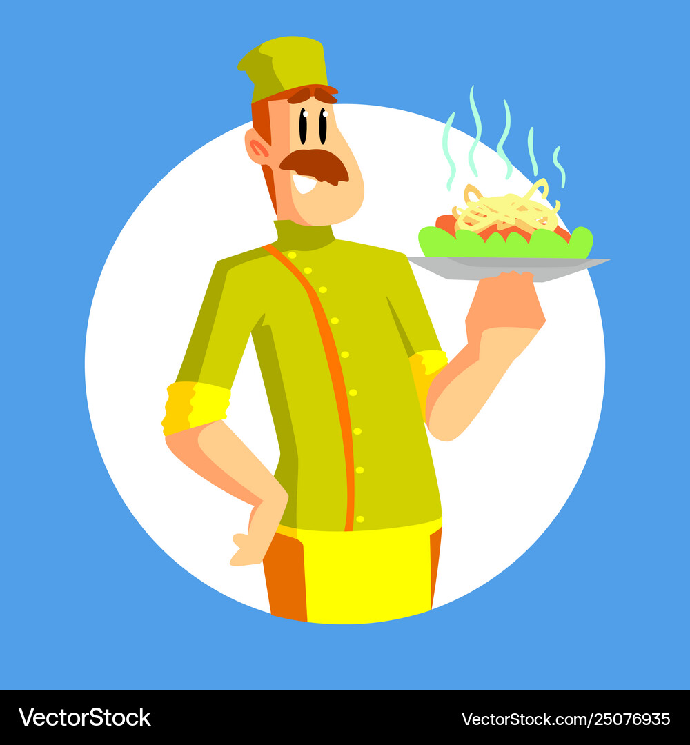Cheerful smiling cook character with tray Vector Image