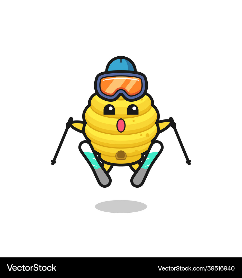 Bee hive mascot character as a ski player Vector Image
