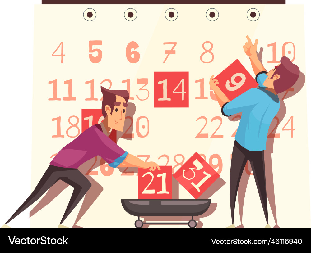 Calendar planning coworkers composition Royalty Free Vector