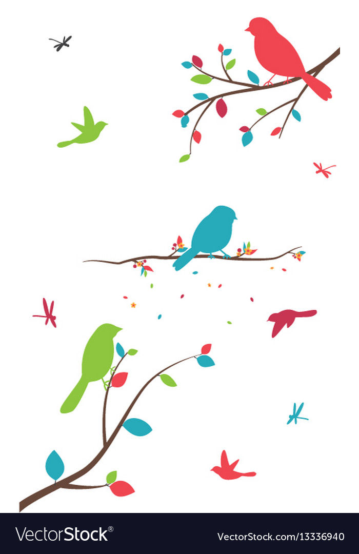 Colorful tree with birds and birdcages Royalty Free Vector
