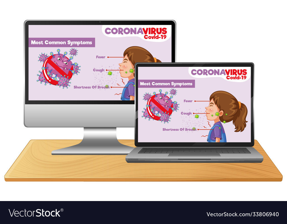 Computer with covid-19 information on screen Vector Image