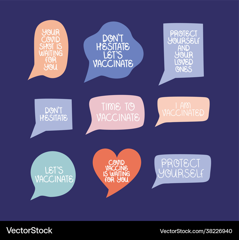 Covid19 vaccine text balloons Royalty Free Vector Image