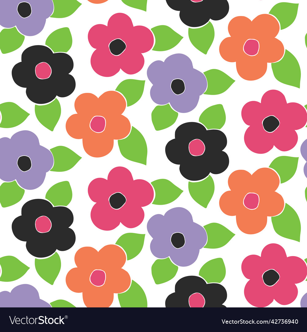 Flower power bright scattered big floral repeat Vector Image