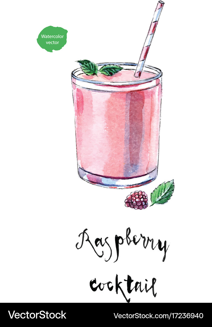 Glass raspberry cocktail in watercolor Royalty Free Vector