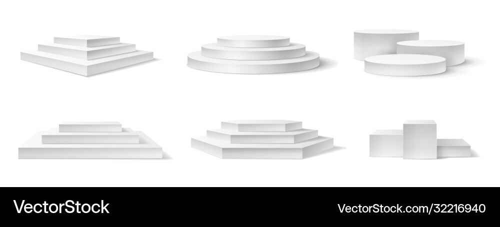 Realistic podium white 3d empty podiums pedestal Vector Image