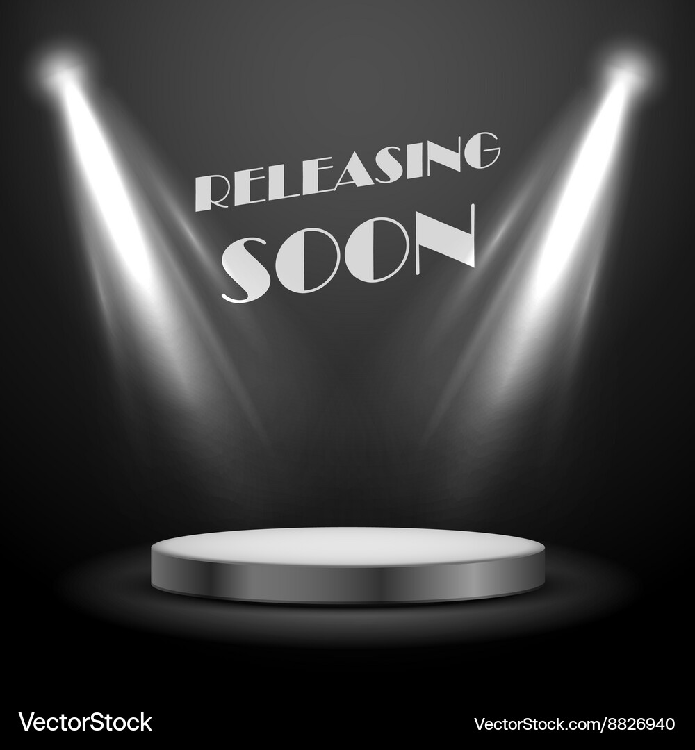 Realistic spot light effect releasing soon poster Vector Image