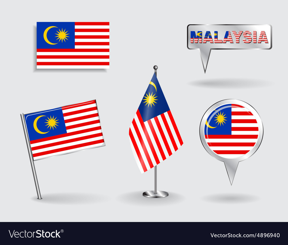 Set malaysian pin icon and map pointer flags Vector Image