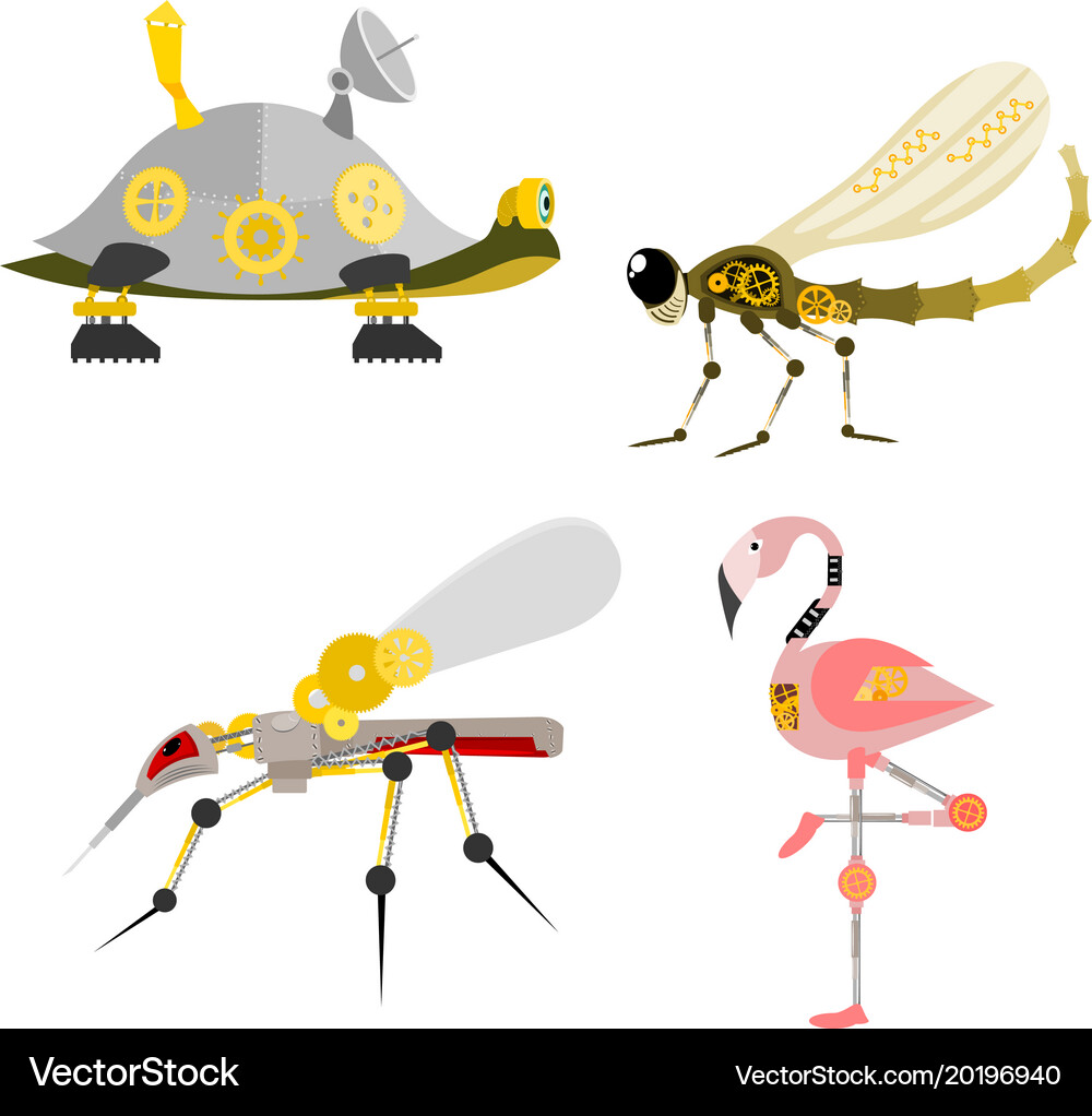 Stylized metal steampunk mechanic robots animals Vector Image