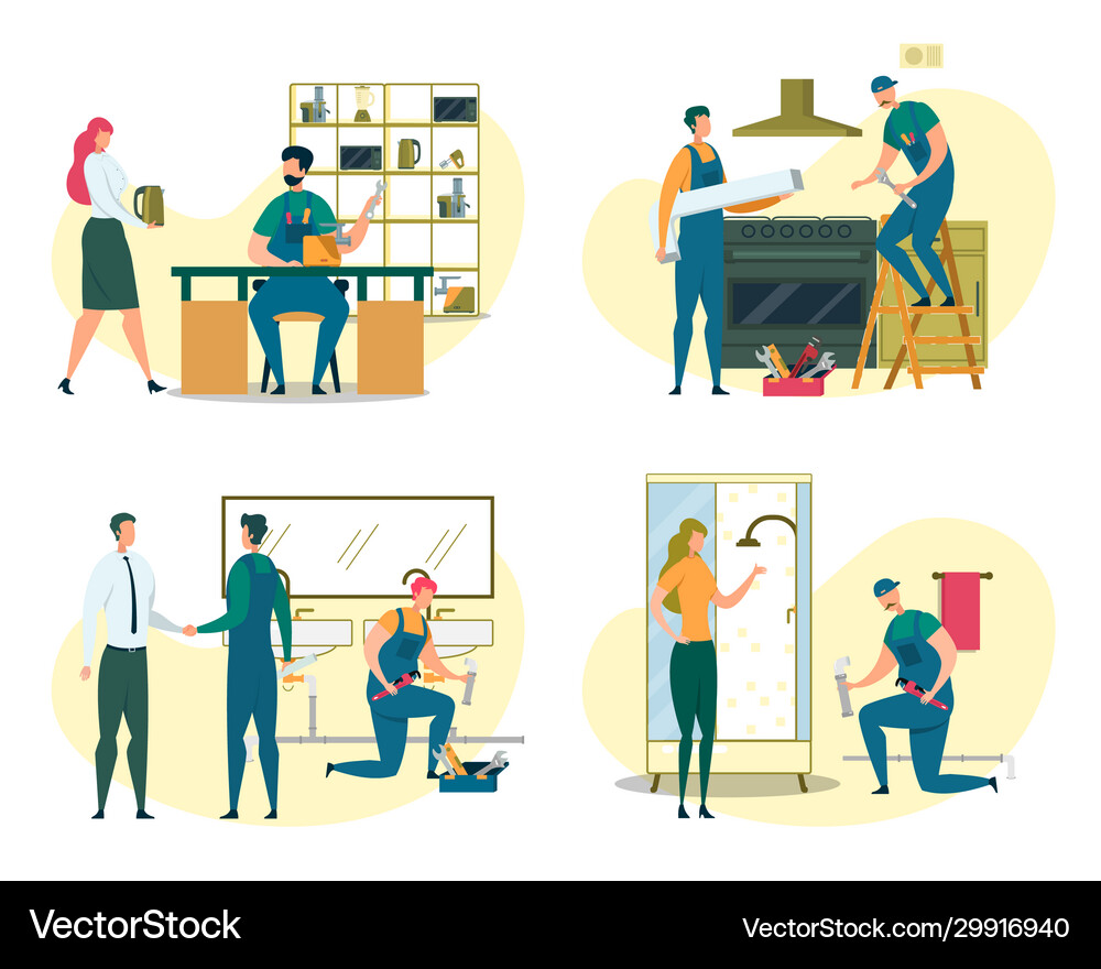 Workers set up different home and office equipment