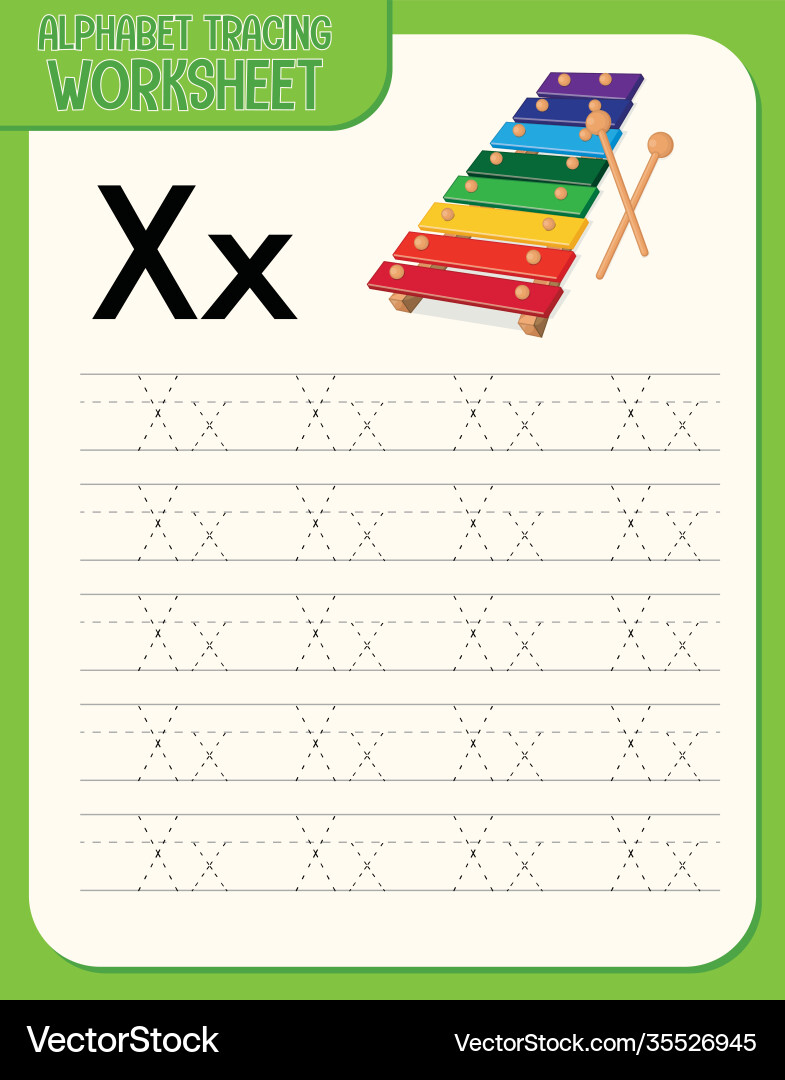 Alphabet tracing worksheet with letter x Vector Image