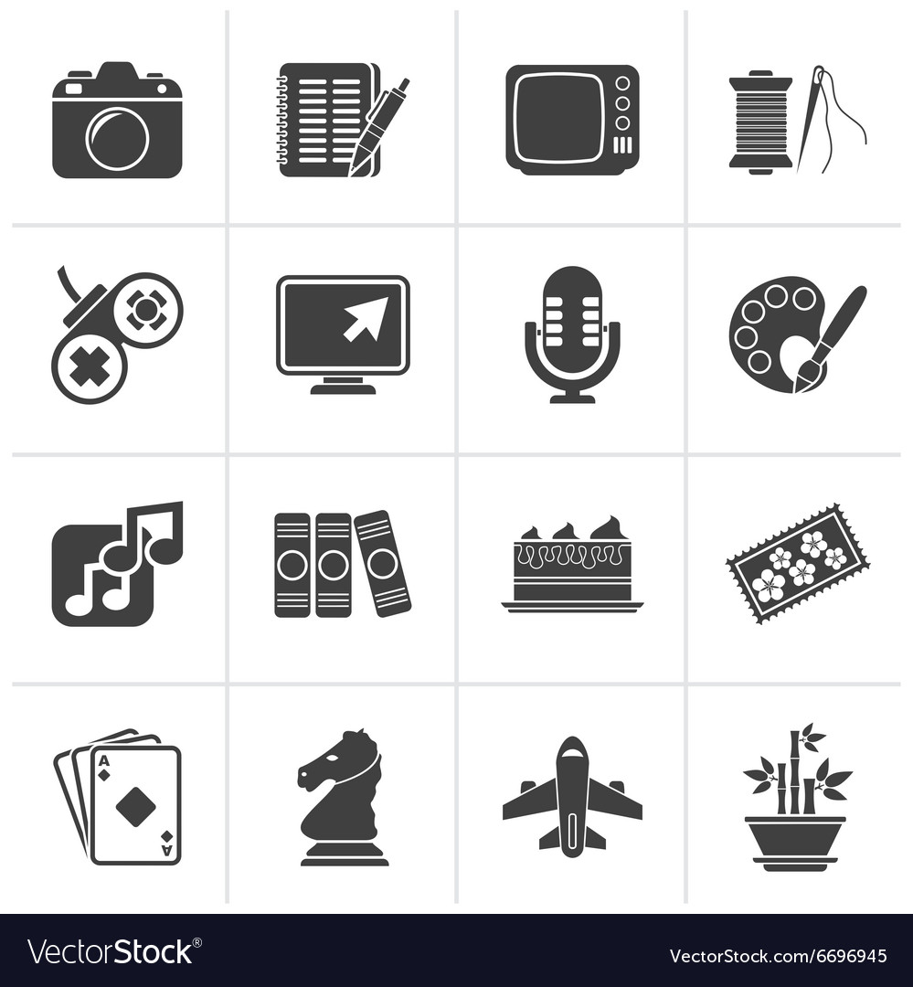 Black hobbies and leisure icons Royalty Free Vector Image Black hobbies and leisure icons Royalty Free Vector Image