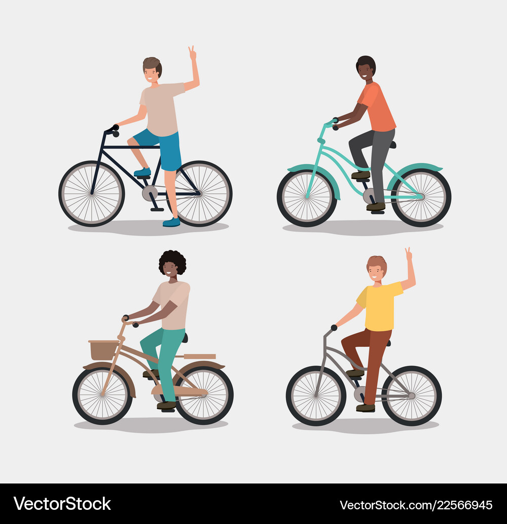 Group of men on bicycle Royalty Free Vector Image