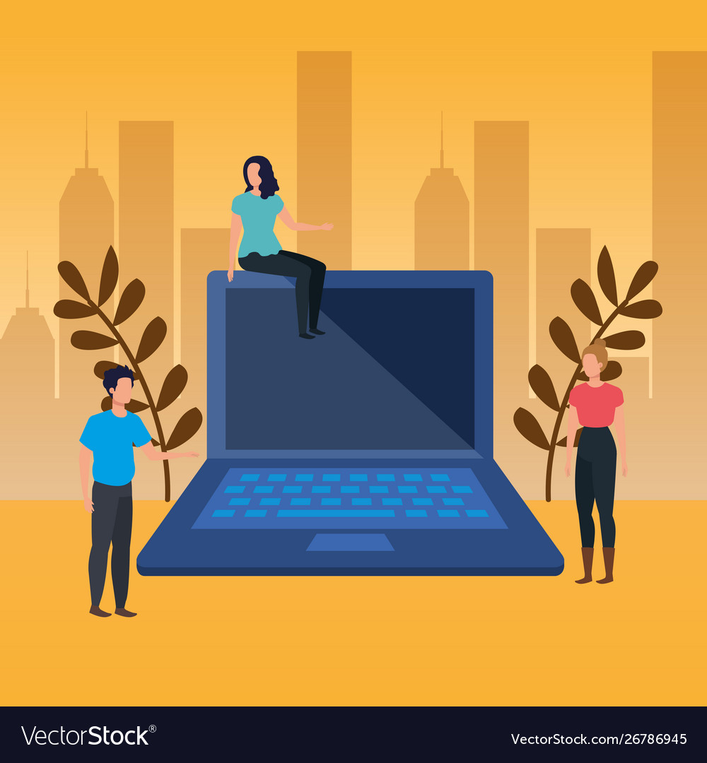 Group people with laptop characters Royalty Free Vector