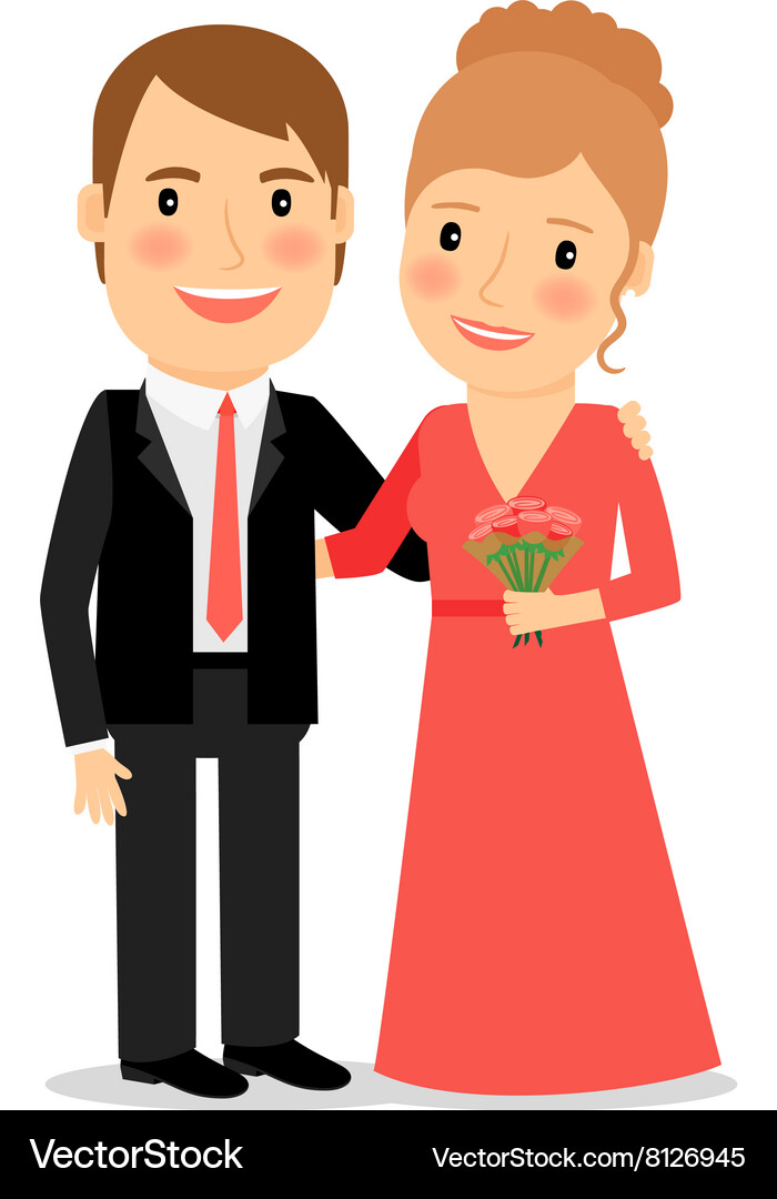 Happy couple with bouquet Royalty Free Vector Image
