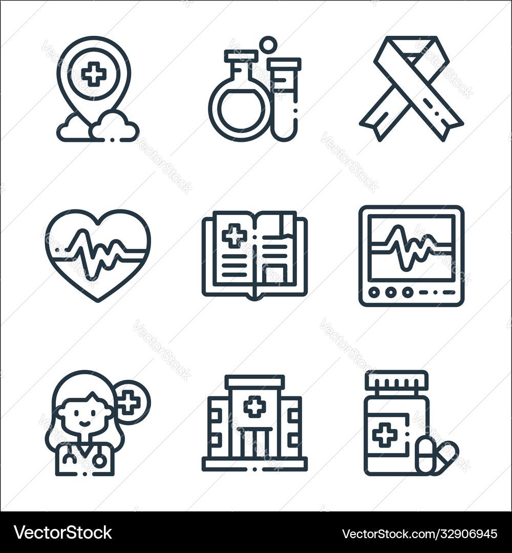 Medicine line icons linear set quality line set Vector Image
