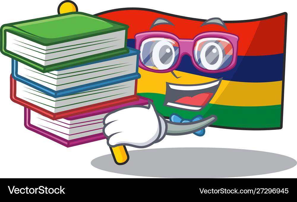 Student with book flag mauritius in character Vector Image