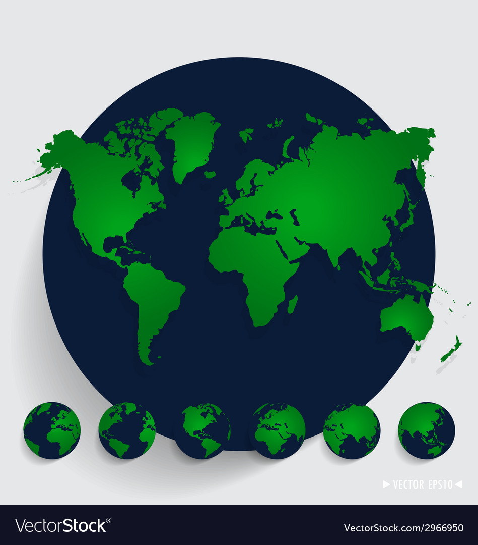 World map and earth globes Royalty Free Vector Image