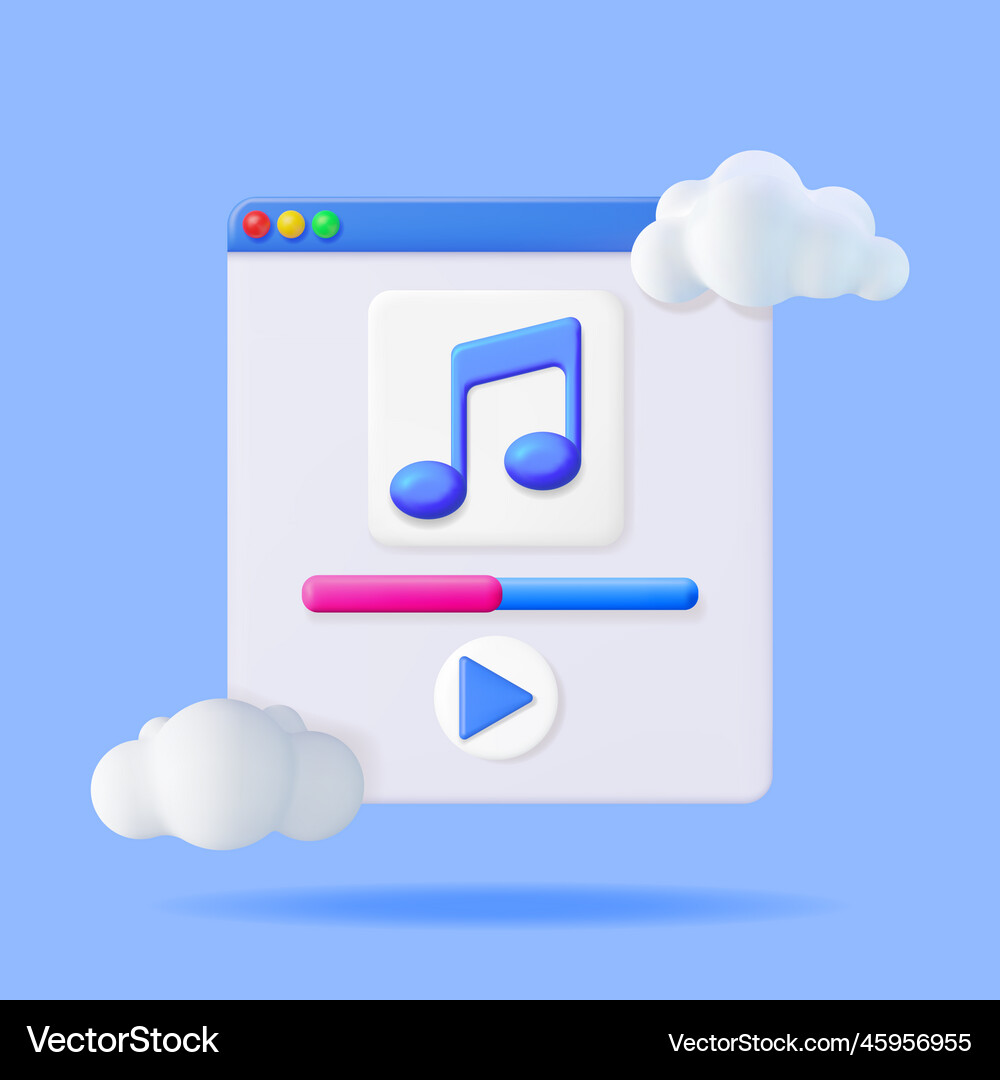 3d music note in cloud browser window Royalty Free Vector