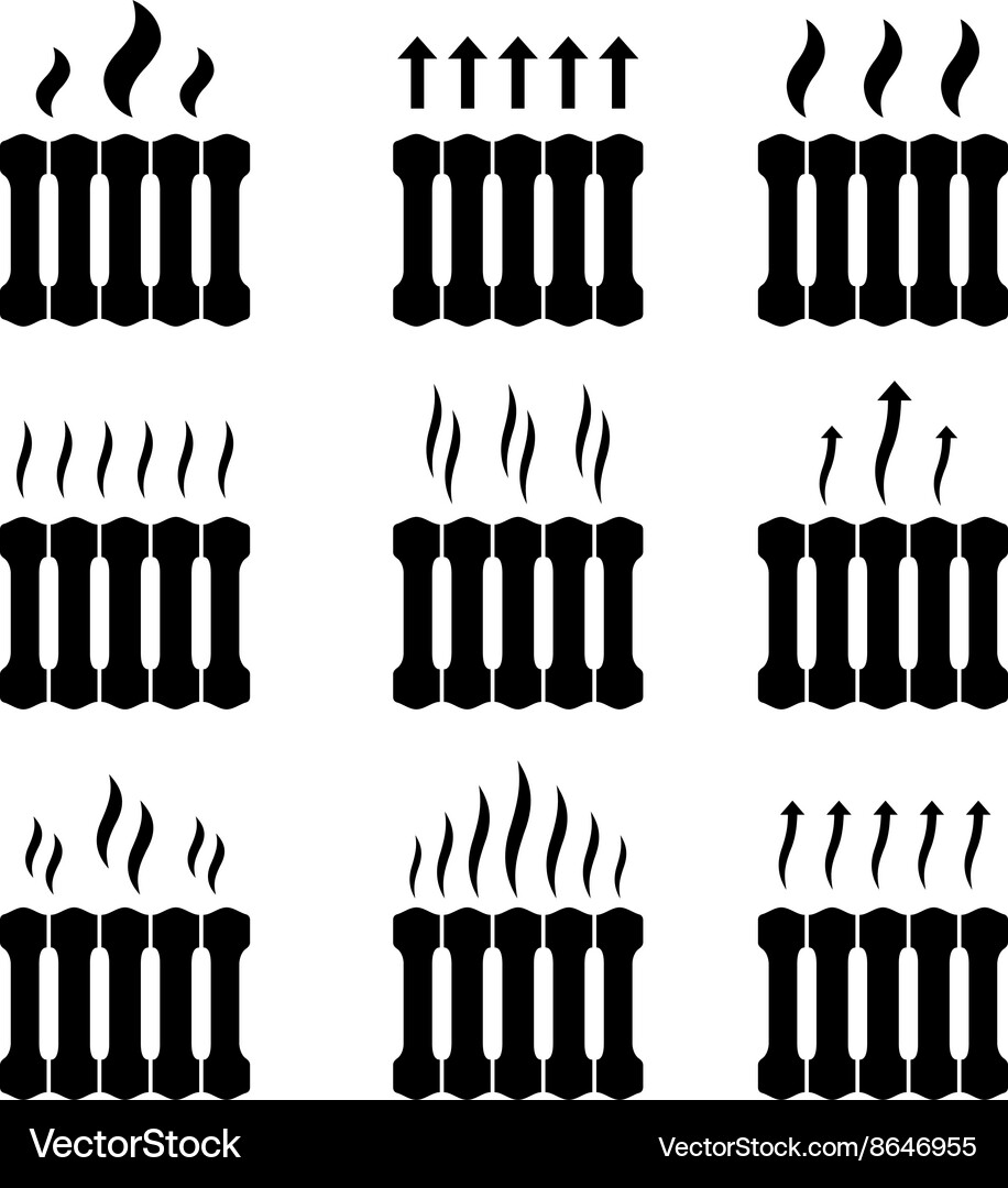 Central heating radiator warming black symbols Vector Image