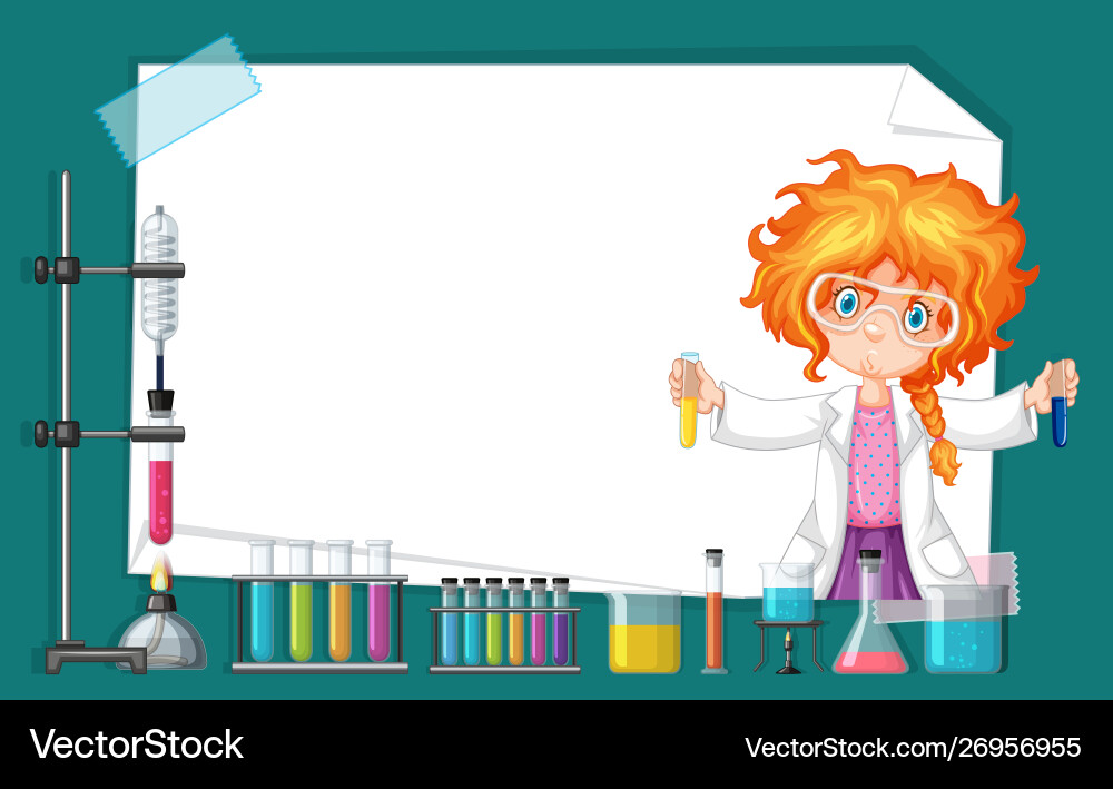 Frame design with girl working in science lab Vector Image