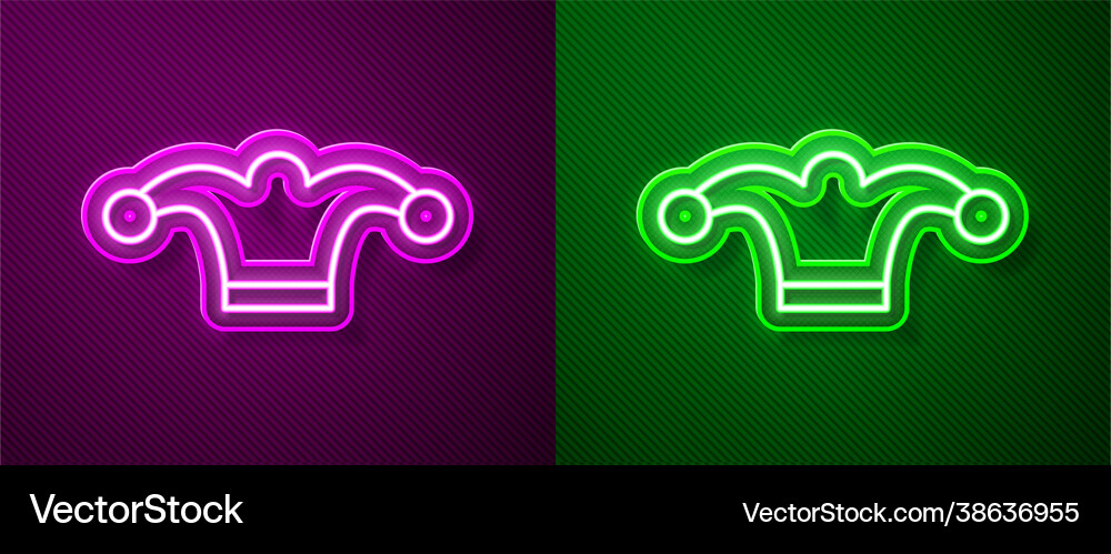 Glowing neon line jester hat with bells isolated Vector Image