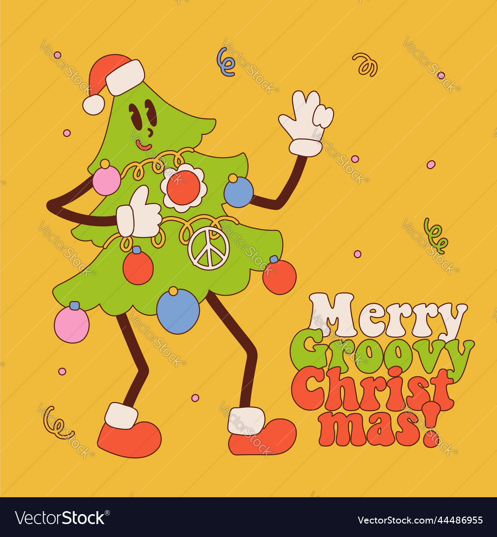 Retro cartoon christmas tree character in trendy Vector Image