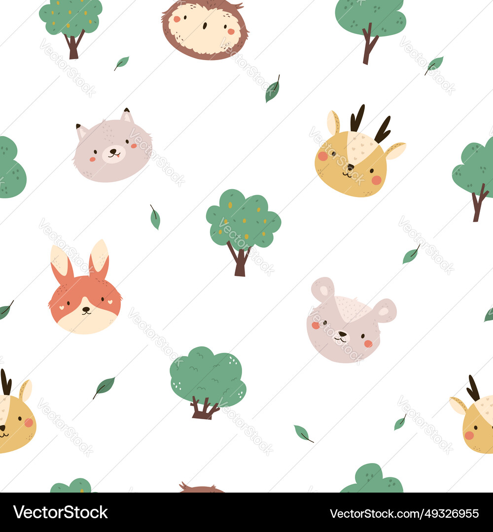Seamless pattern with faces of cute forest animal Vector Image