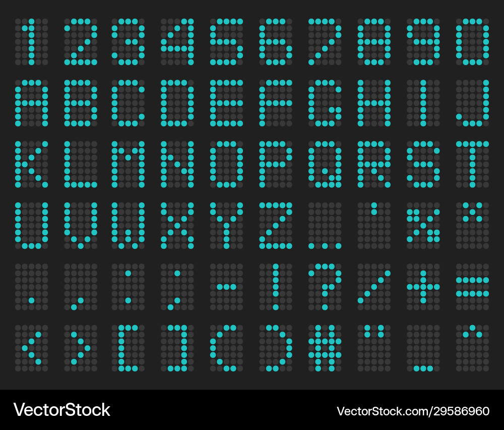 Blue green led digital board font electronic Vector Image