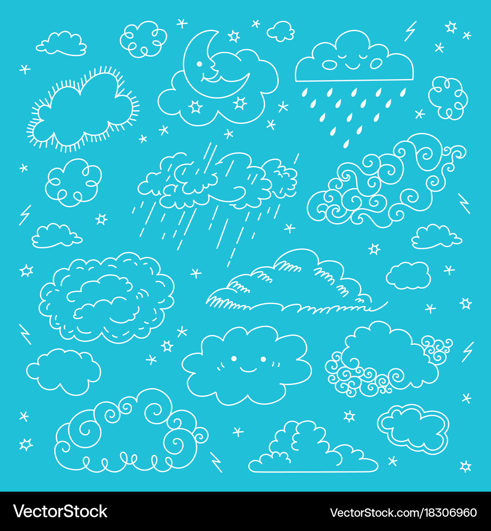 Blue sky clouds icons set children Royalty Free Vector Image