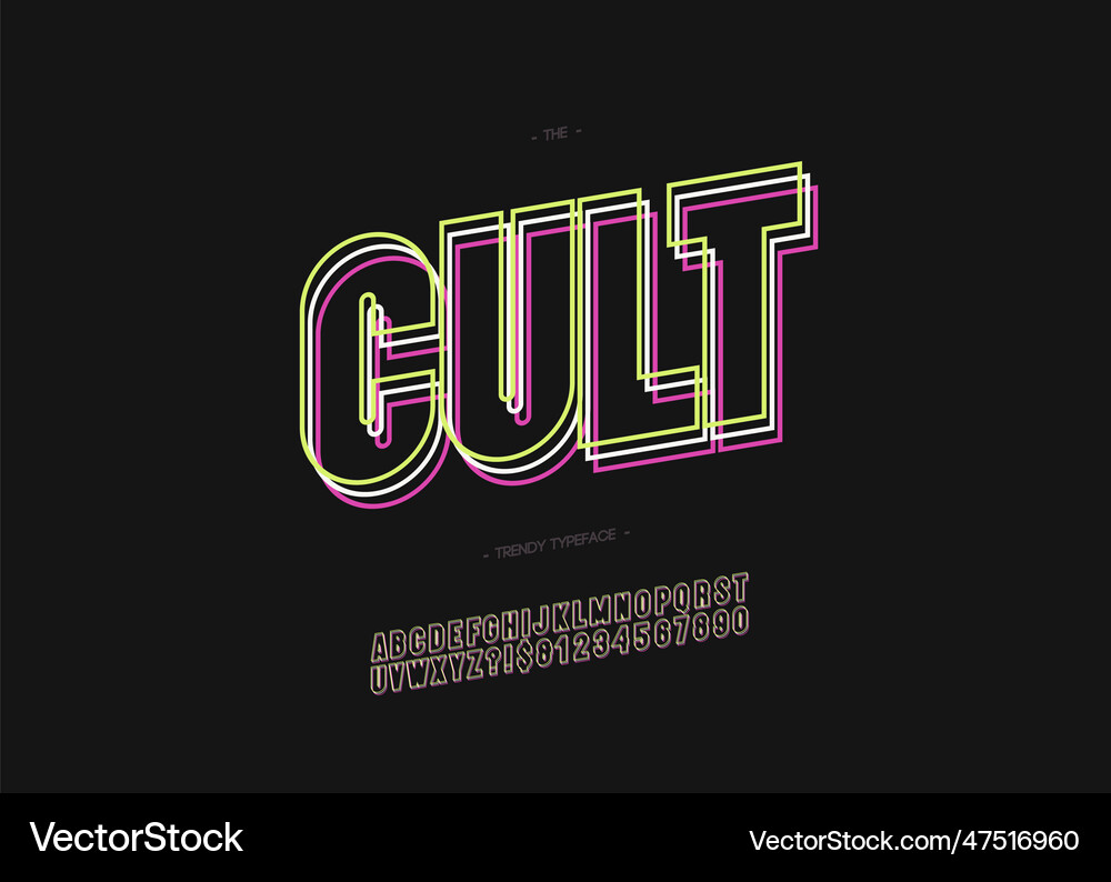 Cult alphabet bold line style Royalty Free Vector Image