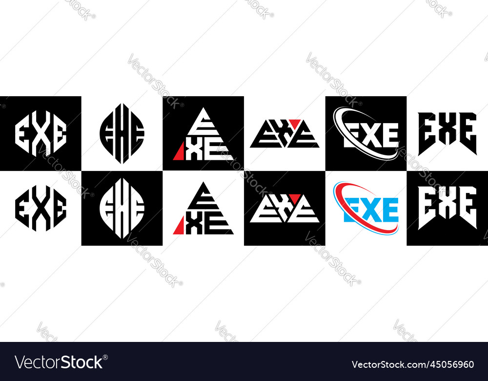 Exe letter logo design in six style polygon Vector Image Exe letter logo design in six style polygon Vector Image