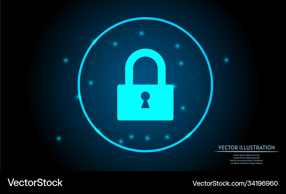 Glowing lock symbol on dark blue background Vector Image