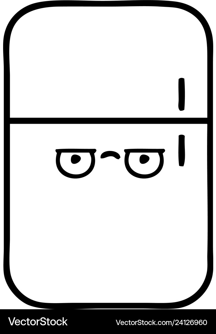 Line drawing cartoon fridge freezer Royalty Free Vector