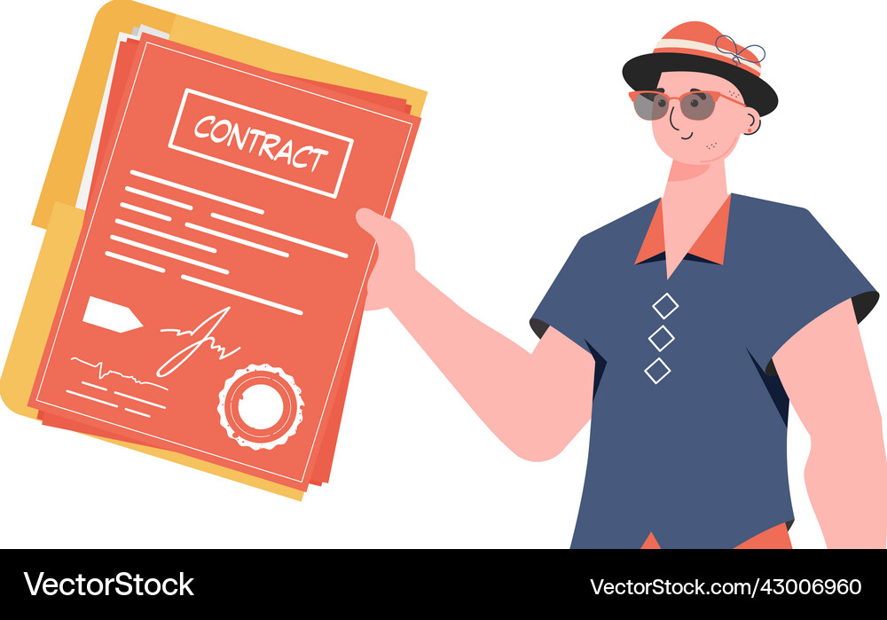 Man is holding a contract the character Royalty Free Vector