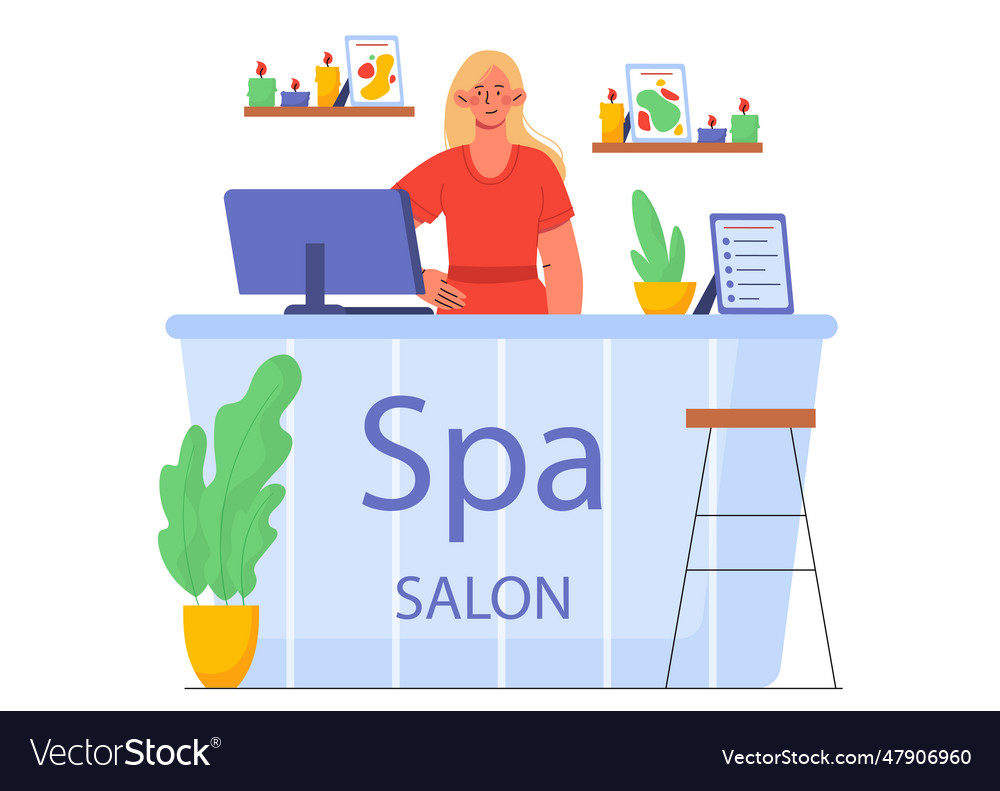 Woman at spa reception concept Royalty Free Vector Image
