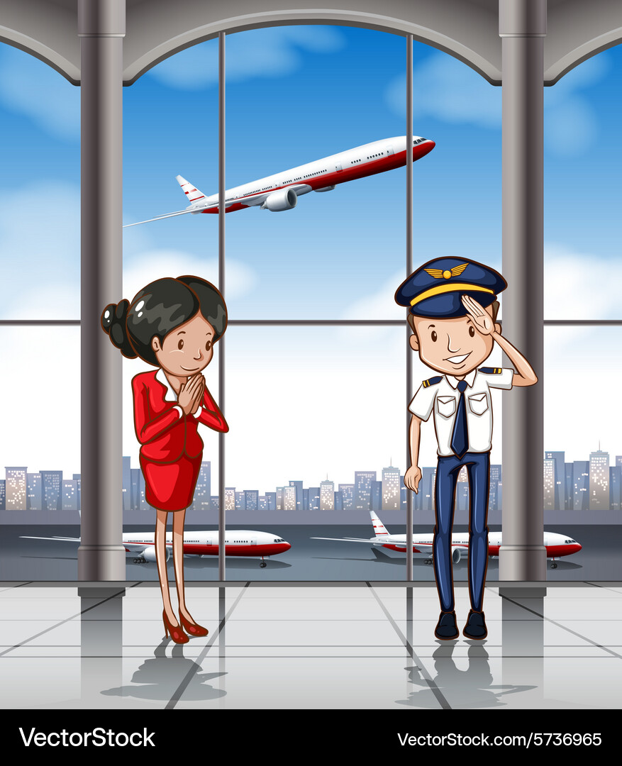Cabin crew at airport Royalty Free Vector Image