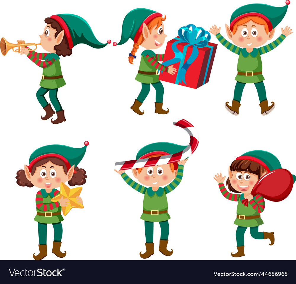Elf kids in christmas theme Royalty Free Vector Image