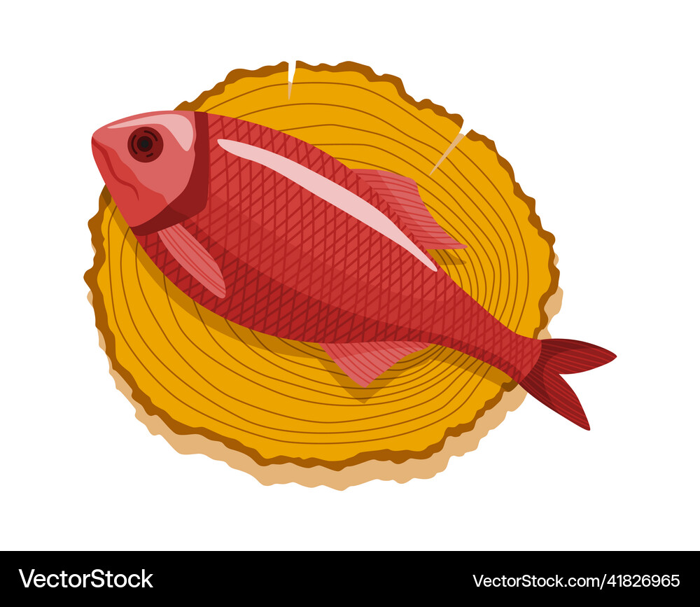 Fish on wooden board kitchen cutting board Vector Image