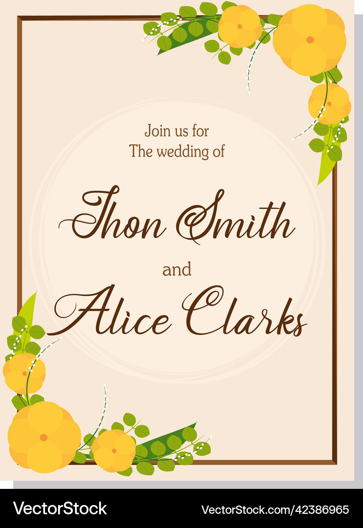 Isolated flowers names wedding invitation Vector Image